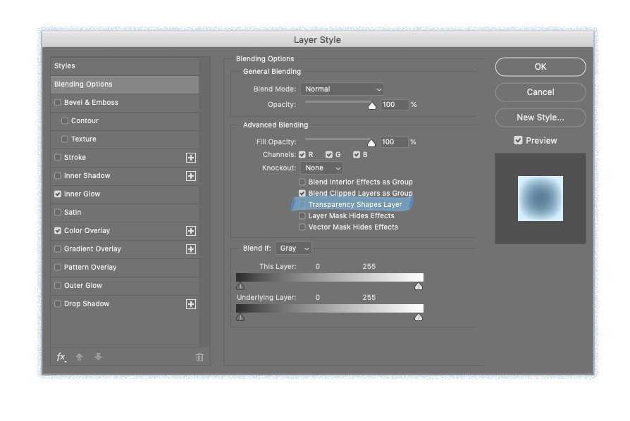 Using the Transparency Shapes Layer Option in Photoshop, a deke.com article